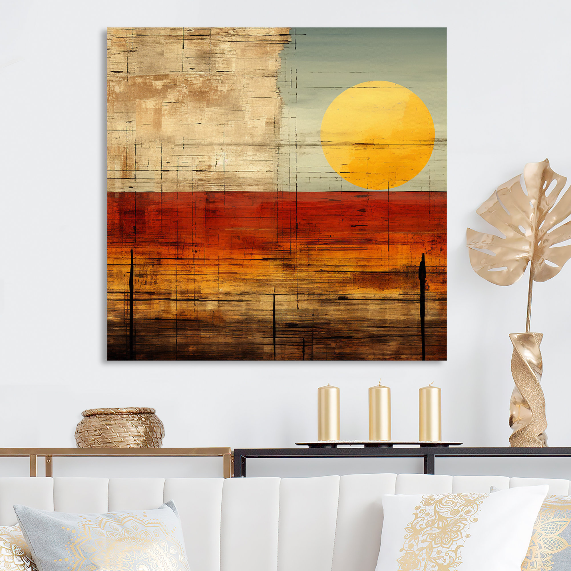 Wrought Studio™ Nostalgia Sunset Full Moon Rising - Modern Geometric Wall Art Prints | Wayfair